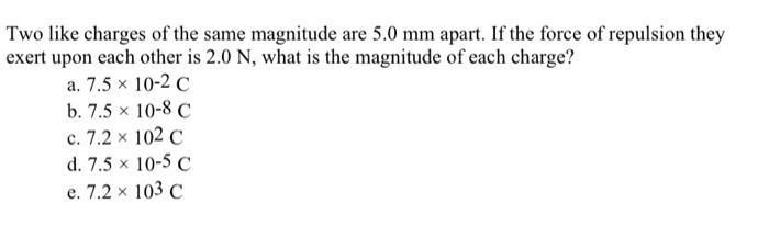 Solved Two like charges of the same magnitude are 5.0 mm | Chegg.com