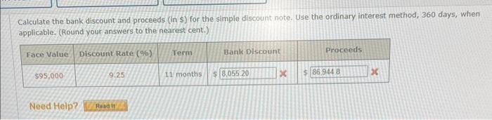 Solved Calculate the bank discount and proceeds (in $ ) for | Chegg.com