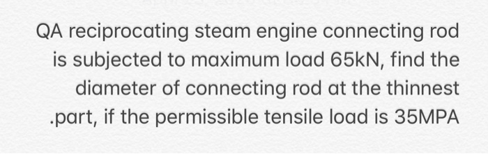 Solved QA reciprocating steam engine connecting rod is | Chegg.com