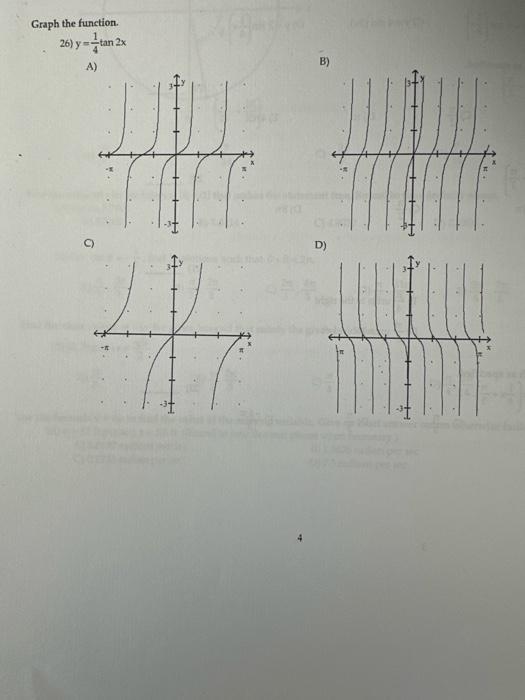 Solved Graph the function. 1 26) y = -tan 2x A) H -TC -³+ û | Chegg.com