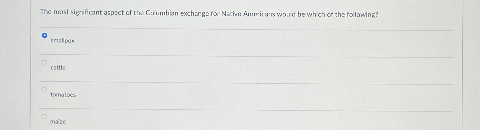 Solved The most significant aspect of the Columbian exchange | Chegg.com