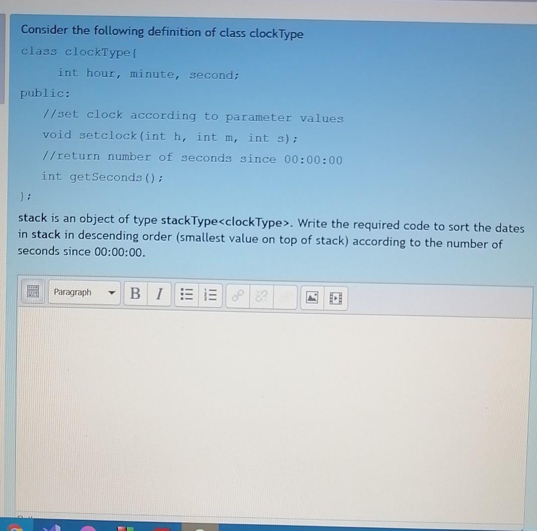 Solved Consider the following definition of class clock Type | Chegg.com
