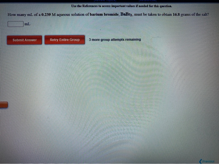 Solved How many mL of a 0.239 M aqueous solition of barium | Chegg.com
