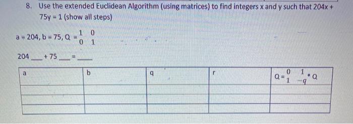 Solved 8 Use The Extended Euclidean Algorithm Using