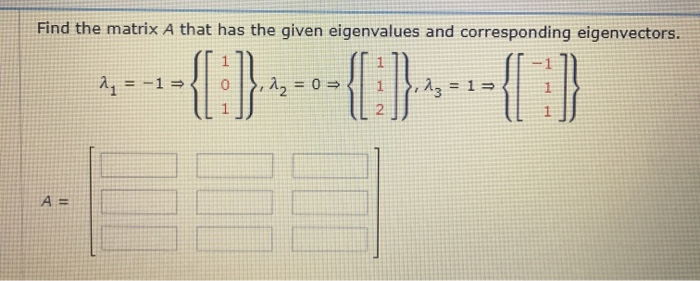 Solved Find the matrix A that has the given eigenvalues and | Chegg.com