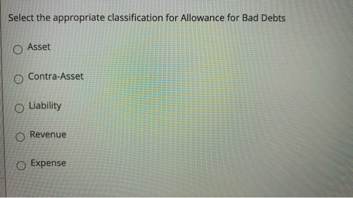 Solved Select the appropriate classification for Allowance | Chegg.com