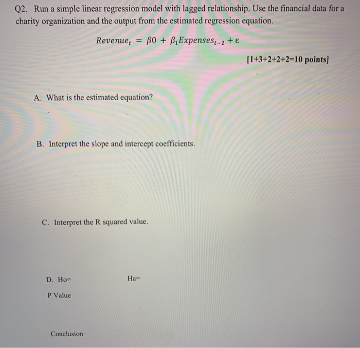 Solved Q2. Run a simple linear regression model with lagged | Chegg.com
