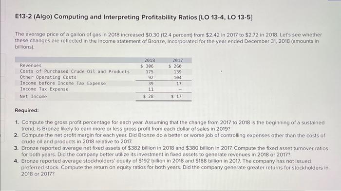 Solved E13-2 (Algo) Computing and Interpreting Profitability | Chegg.com