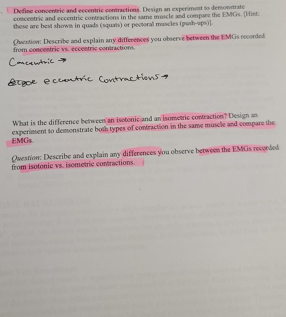 Solved Define concentric and eccentric contractions. Design | Chegg.com