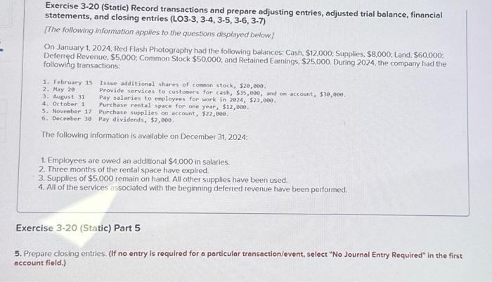 Solved Exercise 3-20 (Static) Record transactions and | Chegg.com