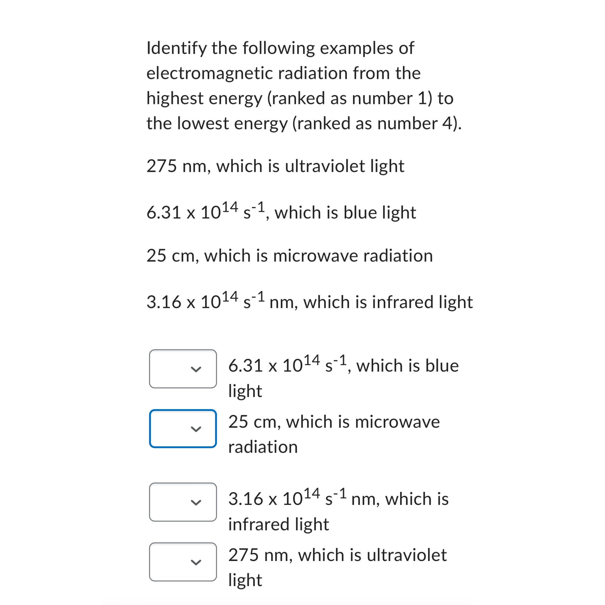 Solved Identify the following examples of electromagnetic | Chegg.com