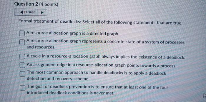 Solved Basic deadlock questions: Select all of the following | Chegg.com