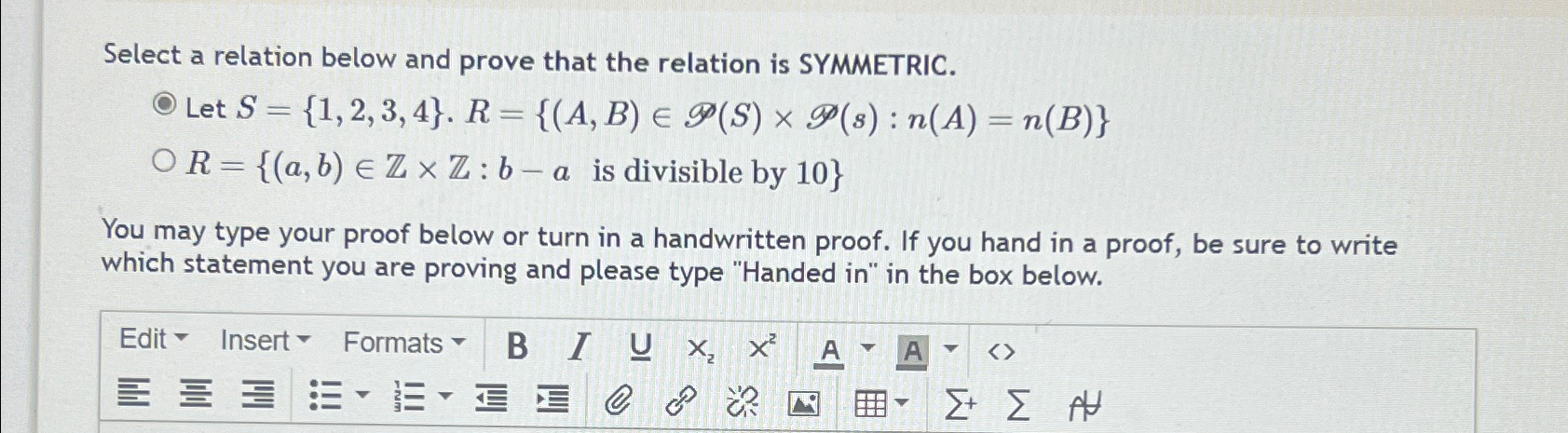 Solved Select a relation below and prove that the relation | Chegg.com