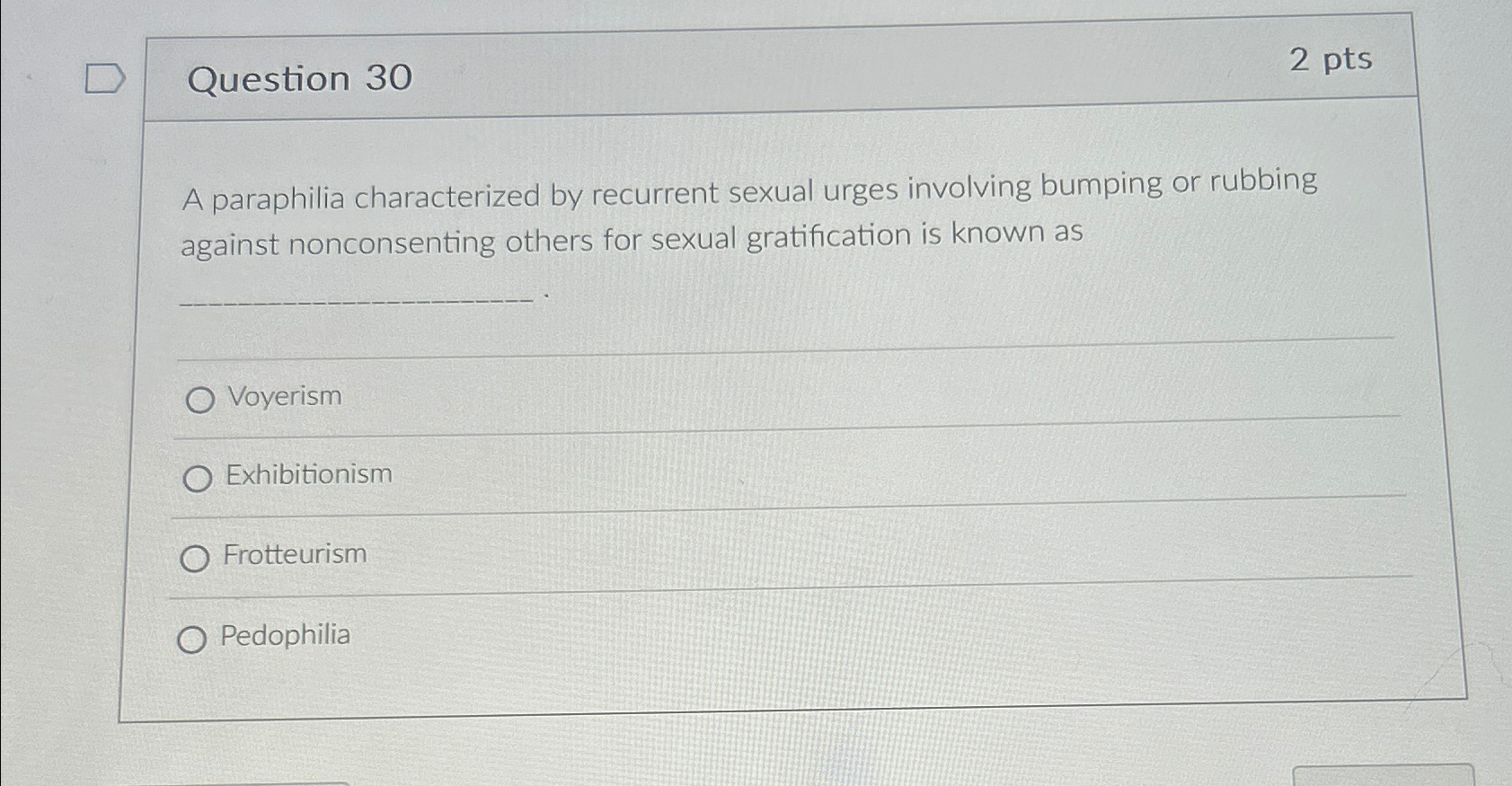 Solved Question 302 ﻿ptsA paraphilia characterized by | Chegg.com