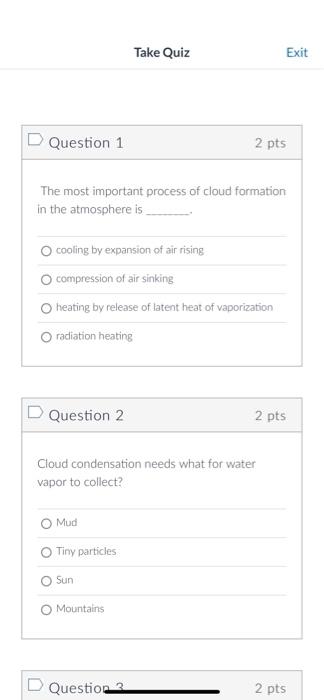 Solved The most important process of cloud formation in the | Chegg.com