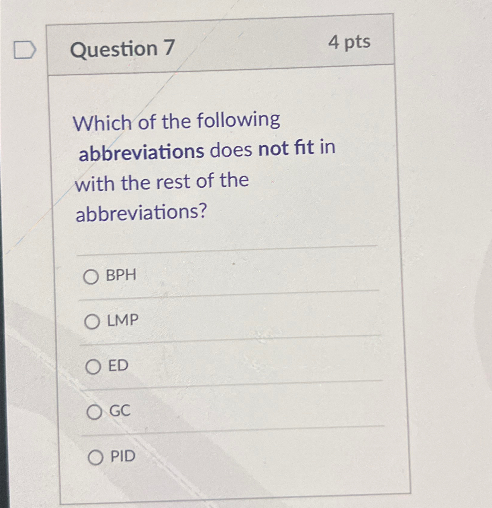 Solved Question 74 ﻿ptsWhich of the following abbreviations | Chegg.com