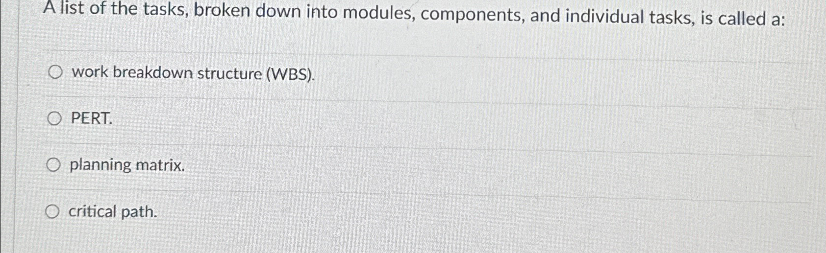 Solved A list of the tasks, broken down into modules, | Chegg.com