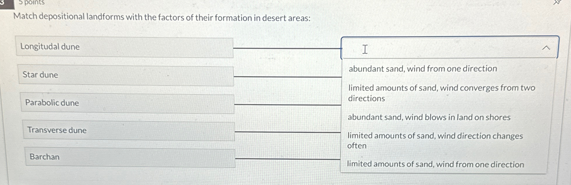 Solved 5 ﻿pointsMatch depositional landforms with the | Chegg.com