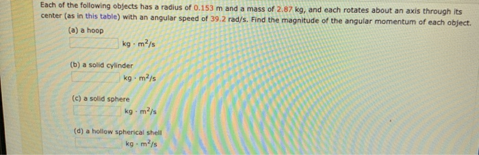 Solved Each of the following objects has a radius of 0.153 m | Chegg.com