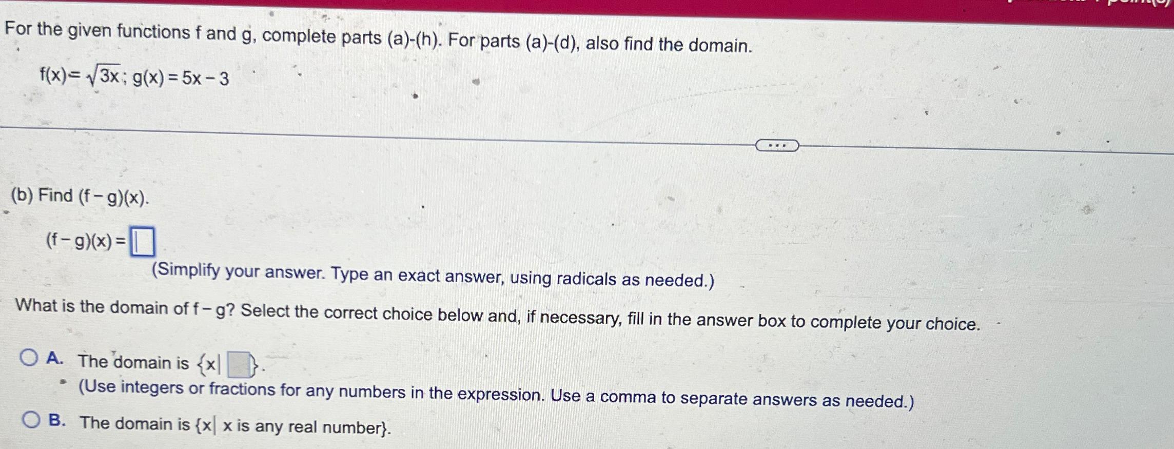 For the given functions f ﻿and g, ﻿complete parts | Chegg.com