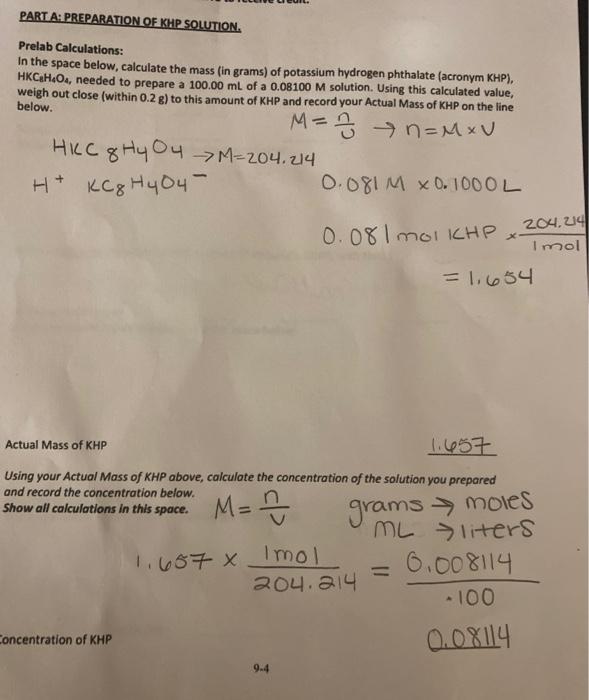 Solved KHP WITH UNKNOWN CONCENTRATION OF NAOH Unknown number | Chegg.com