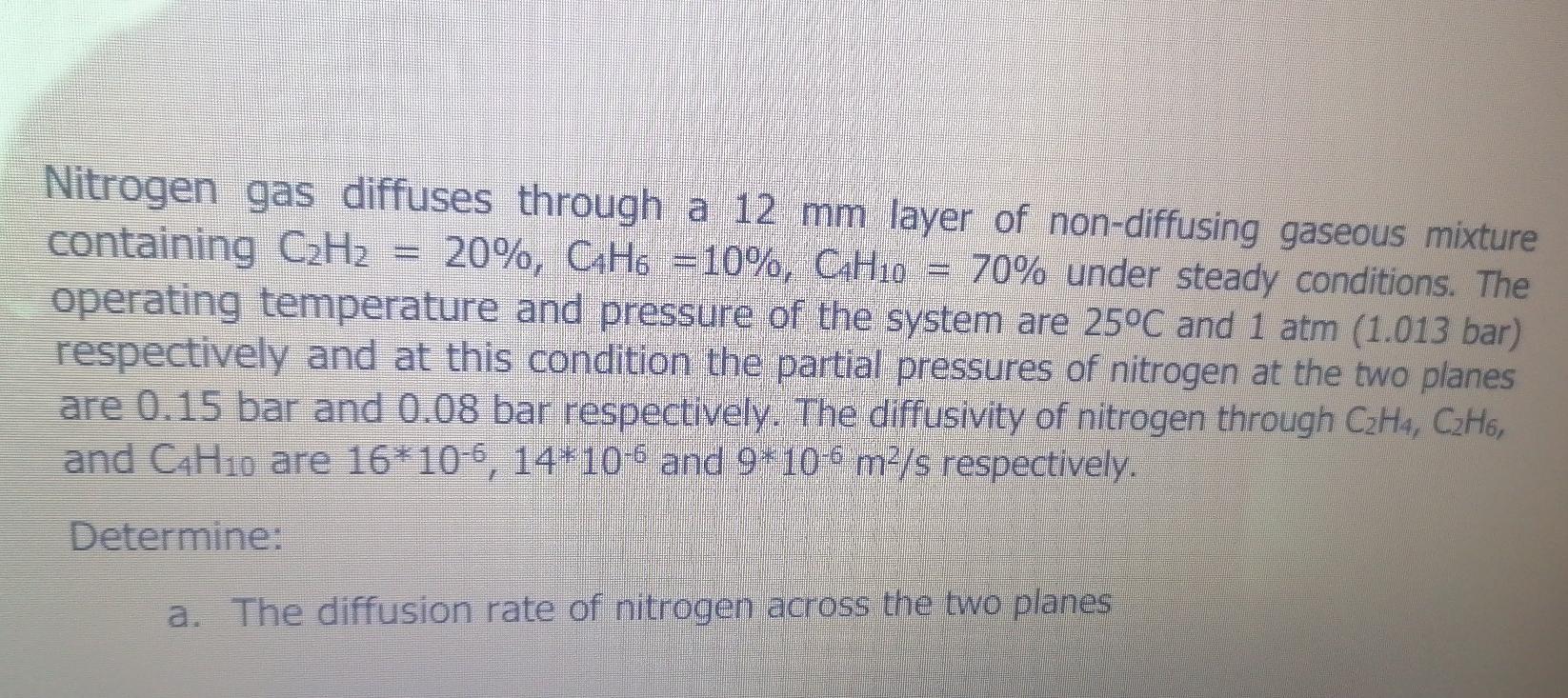Solved Nitrogen gas diffuses through a 12 mm layer of | Chegg.com