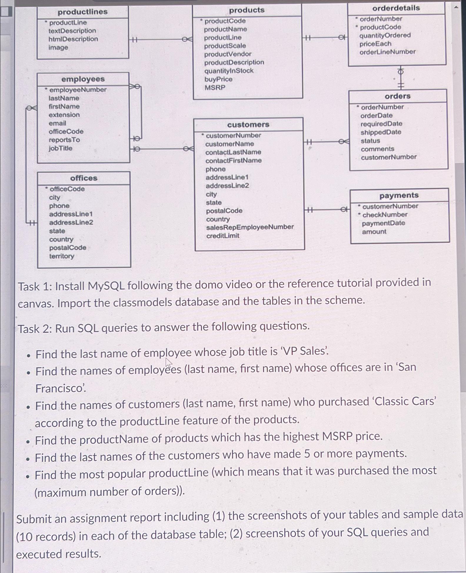 Solved Task 1: Install MySQL following the domo video or the | Chegg.com