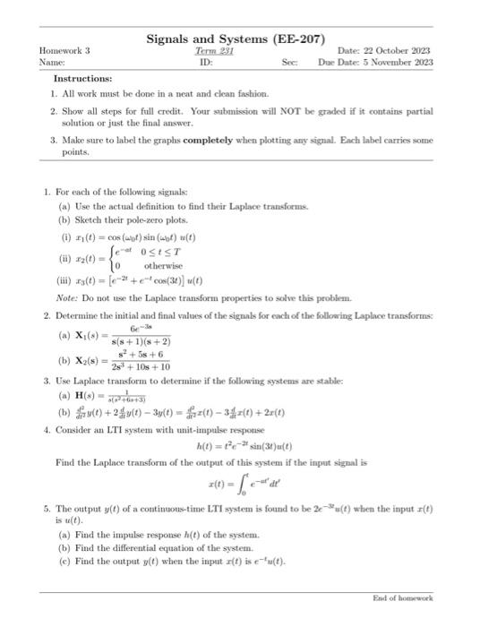 Solved Instructions: 1. All work must be done in a neat and | Chegg.com
