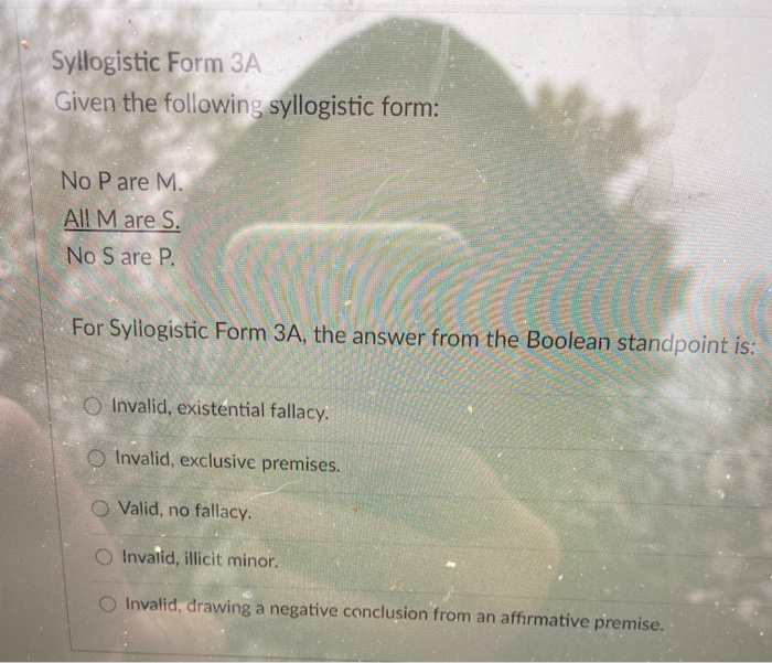 Solved Syllogistic Form 4A Given the following syllogistic | Chegg.com