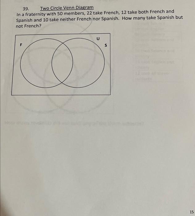 Solved 39. Two Circle Venn Diagram In a fraternity with 50 | Chegg.com