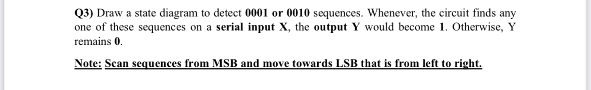 Solved Q3) ﻿Draw a state diagram to detect 0001 ﻿or 0010 | Chegg.com
