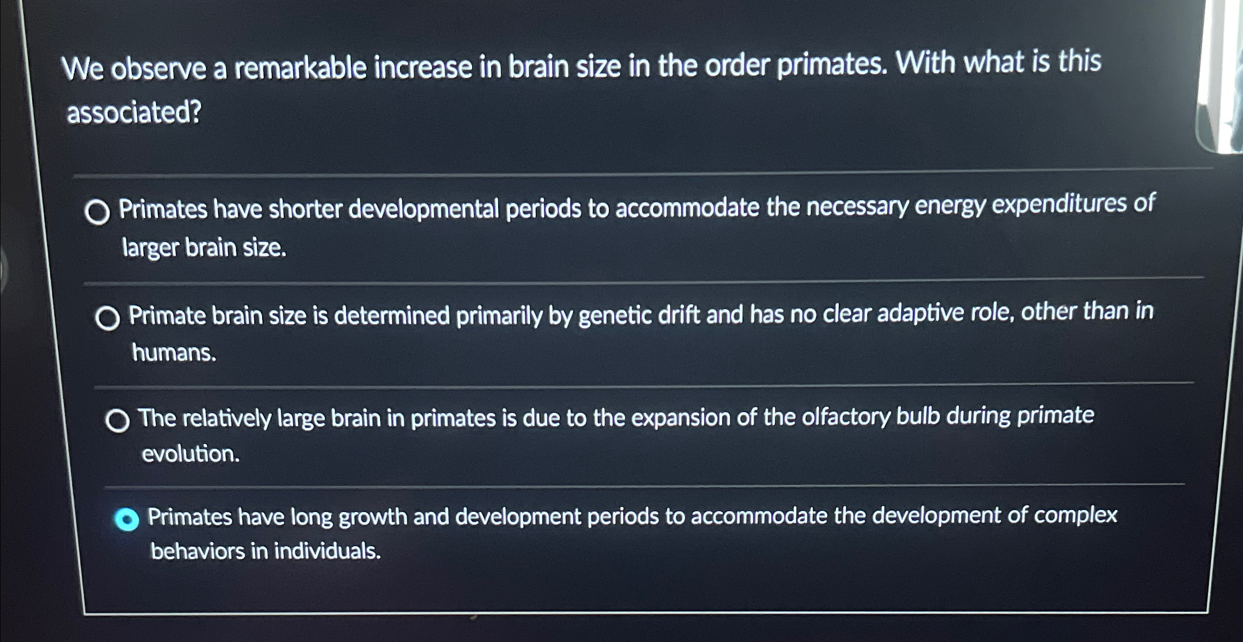 Solved We observe a remarkable increase in brain size in the | Chegg.com