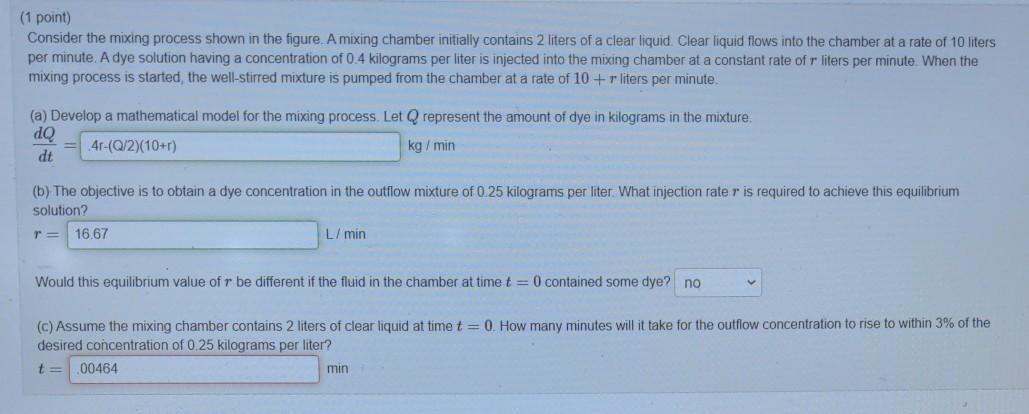 Solved (1 point) Consider the mixing process shown in the | Chegg.com