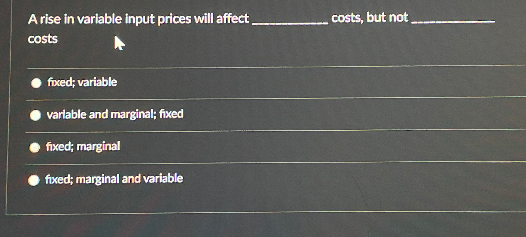 Solved A rise in variable input prices will affect costs, | Chegg.com