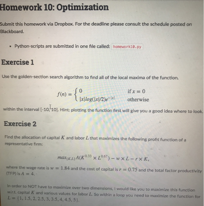 Solved Homework 10: Optimization Submit this homework via | Chegg.com
