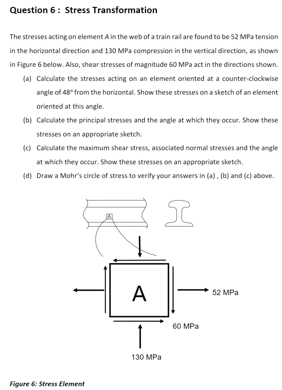 Solved Question 6 ﻿: Stress TransformationThe stresses | Chegg.com
