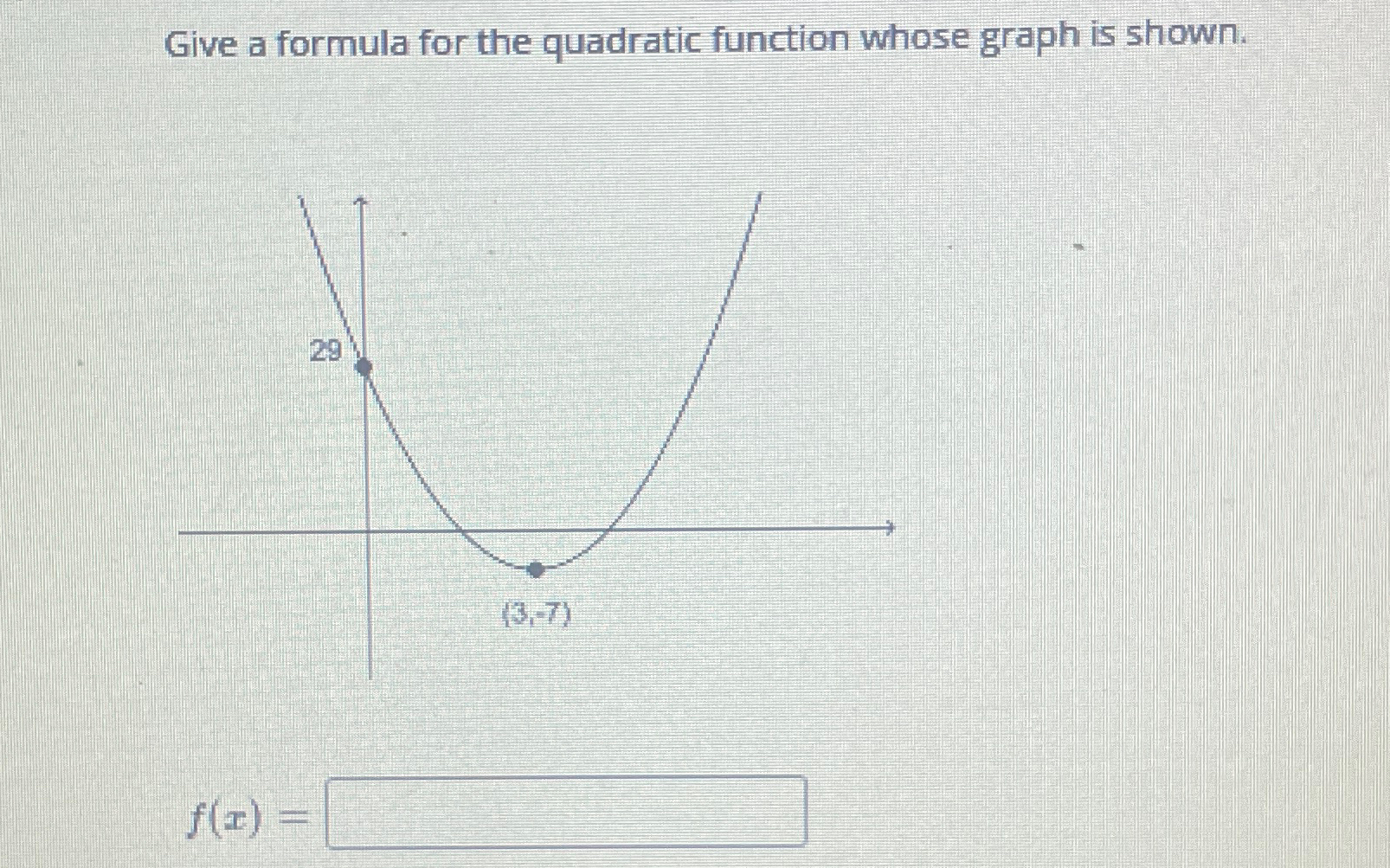 Solved Give a formula for the quadratic function whose graph | Chegg.com