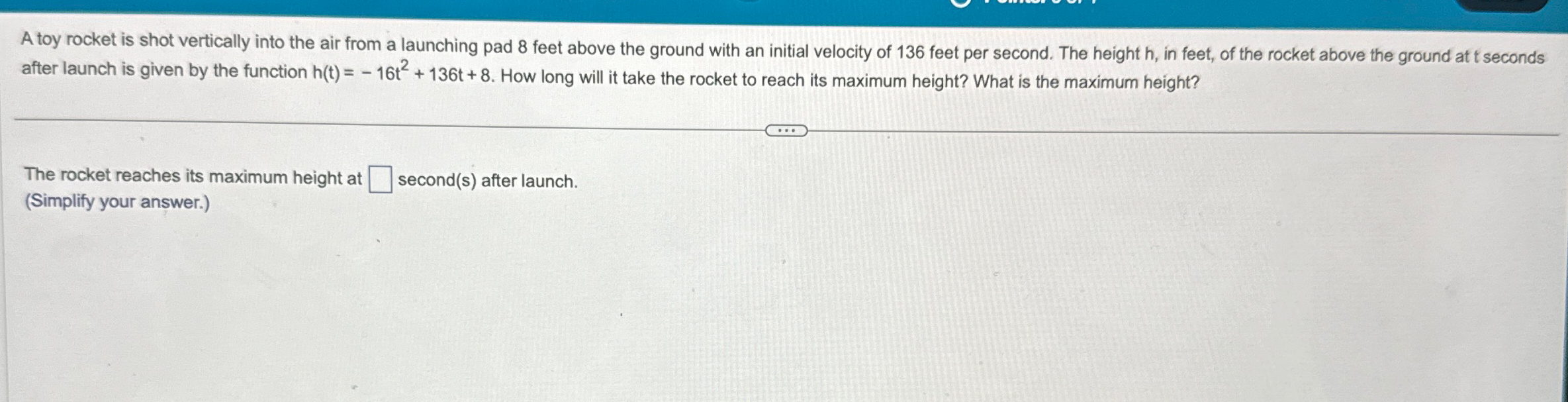 Solved A toy rocket is shot vertically into the air from a | Chegg.com