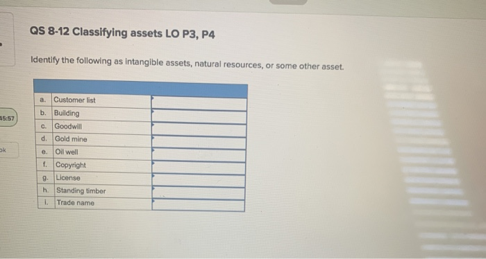 Solved QS 8-12 Classifying assets LO P3, P4 Identify the | Chegg.com