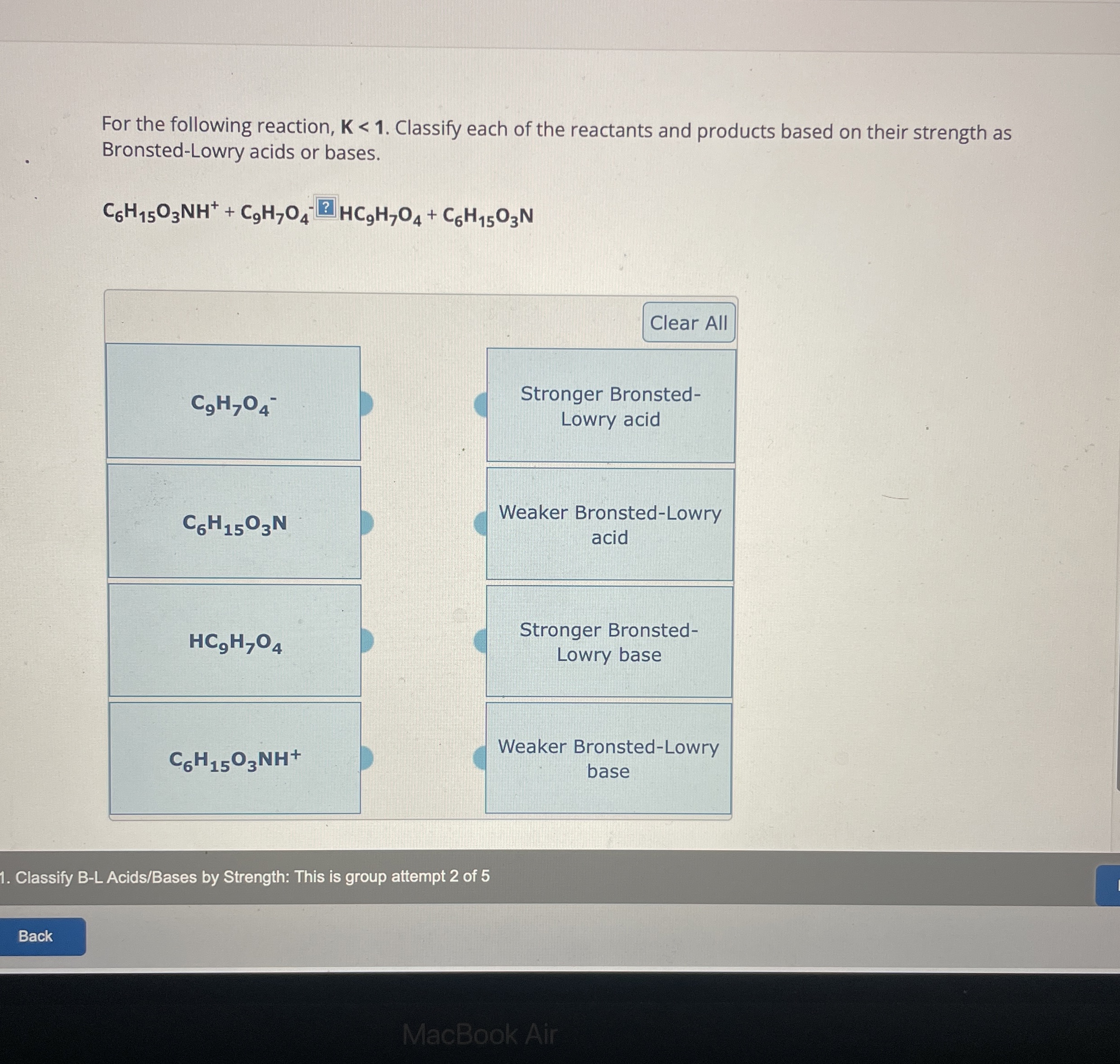 Solved For the following reaction, K