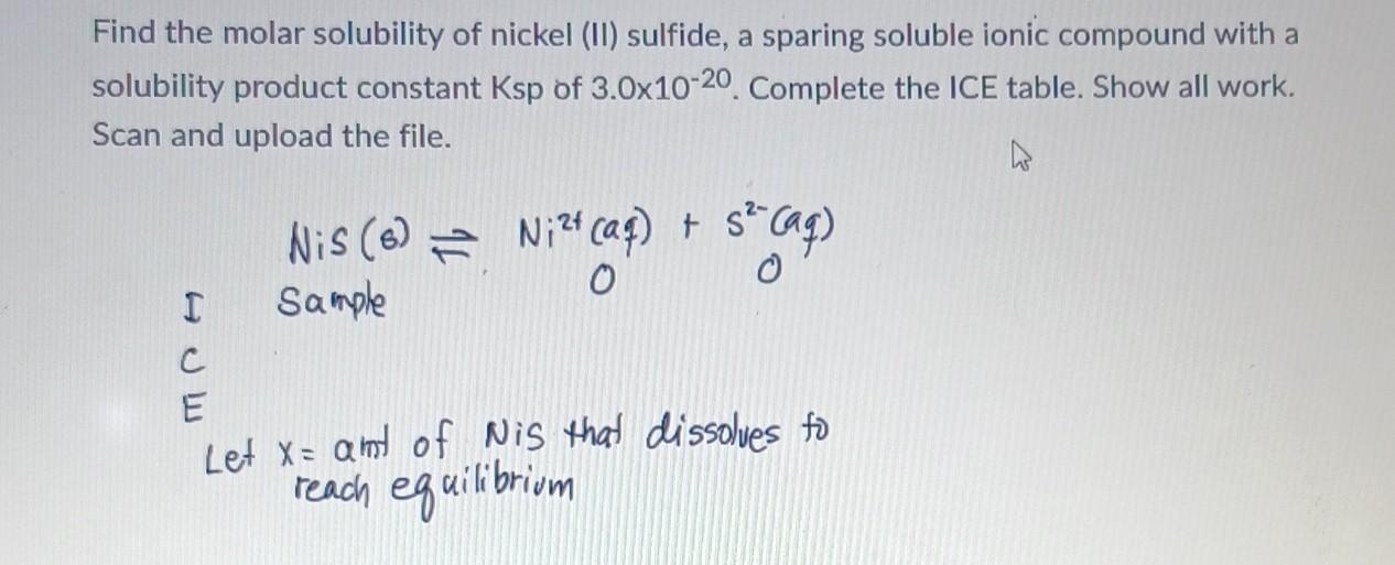 Solved Find the molar solubility of nickel (II) sulfide, a | Chegg.com
