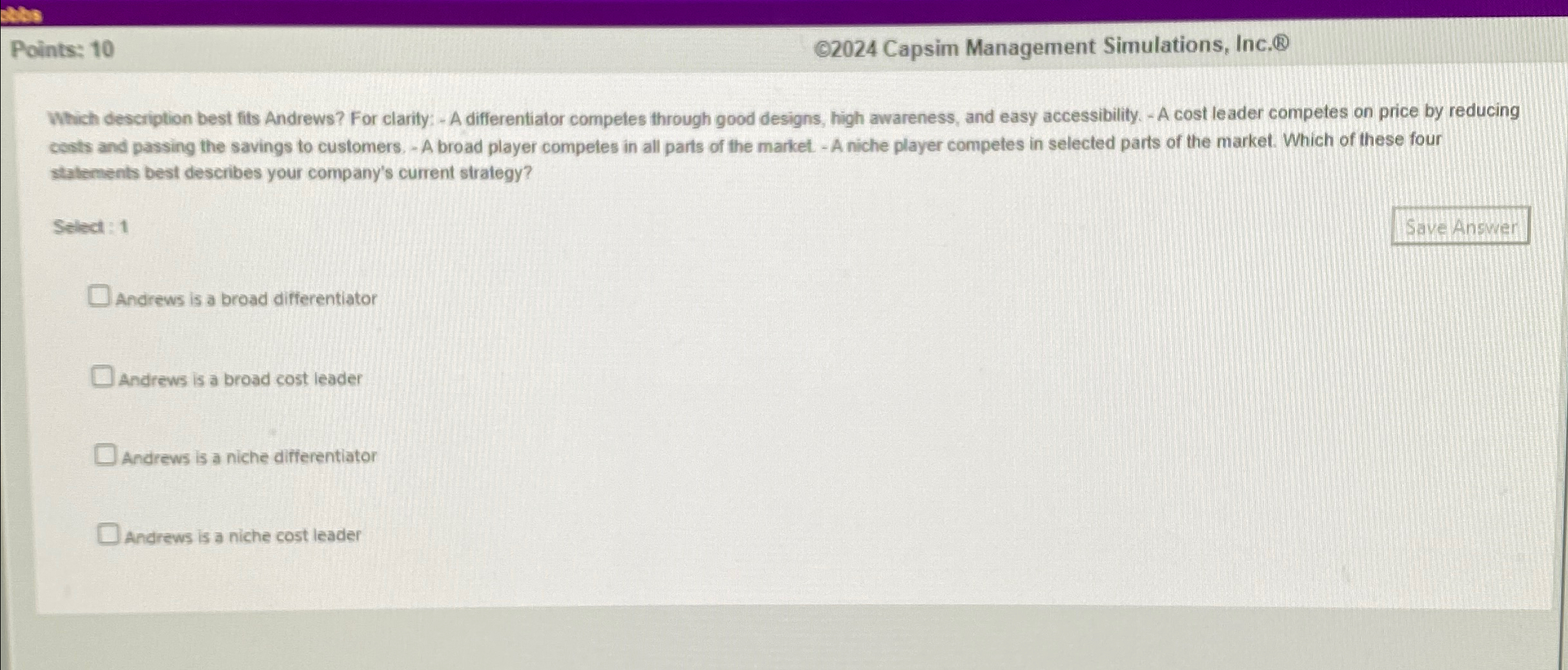 Solved Points: 10C2024 ﻿Capsim Management Simulations, | Chegg.com