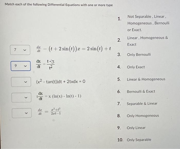 Solved Match each of the following Differential Equations | Chegg.com