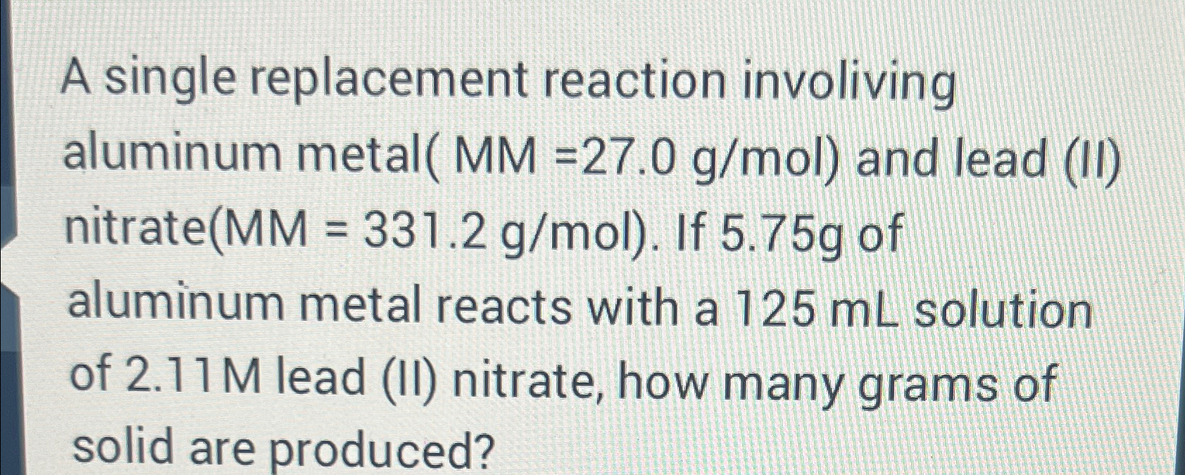 Solved A single replacement reaction involiving aluminum | Chegg.com