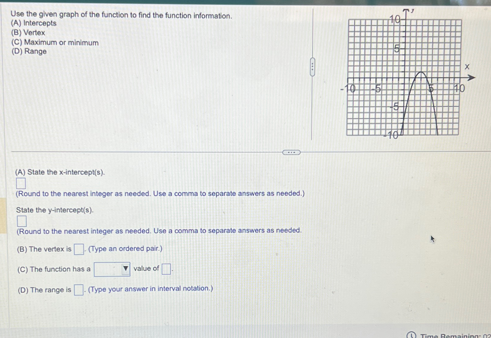 Solved Use the given graph of the function to find the | Chegg.com