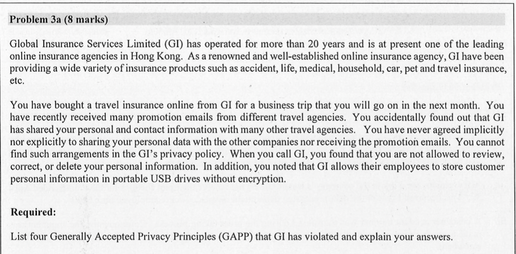 Solved Problem 3a (8 ﻿marks)Global Insurance Services | Chegg.com