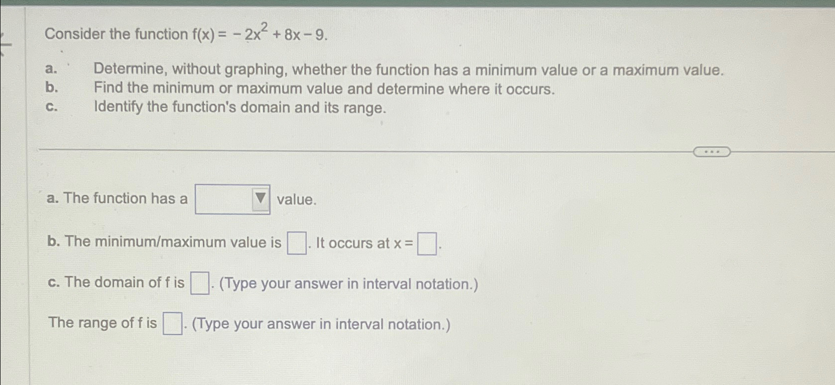 Solved Consider The Function F X 2x2 8x 9a ﻿determine