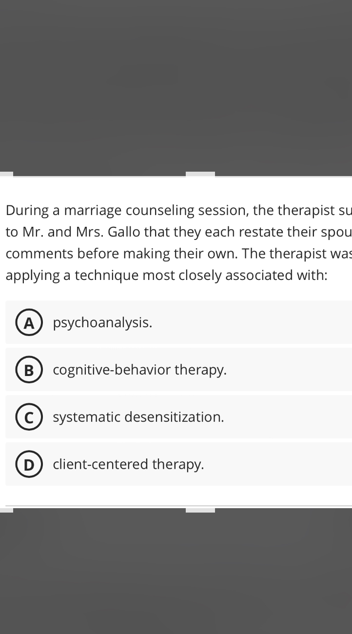 Solved During a marriage counseling session, the therapist s | Chegg.com