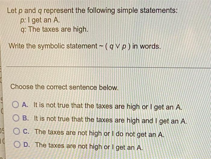 Solved Let p and q represent the following simple | Chegg.com