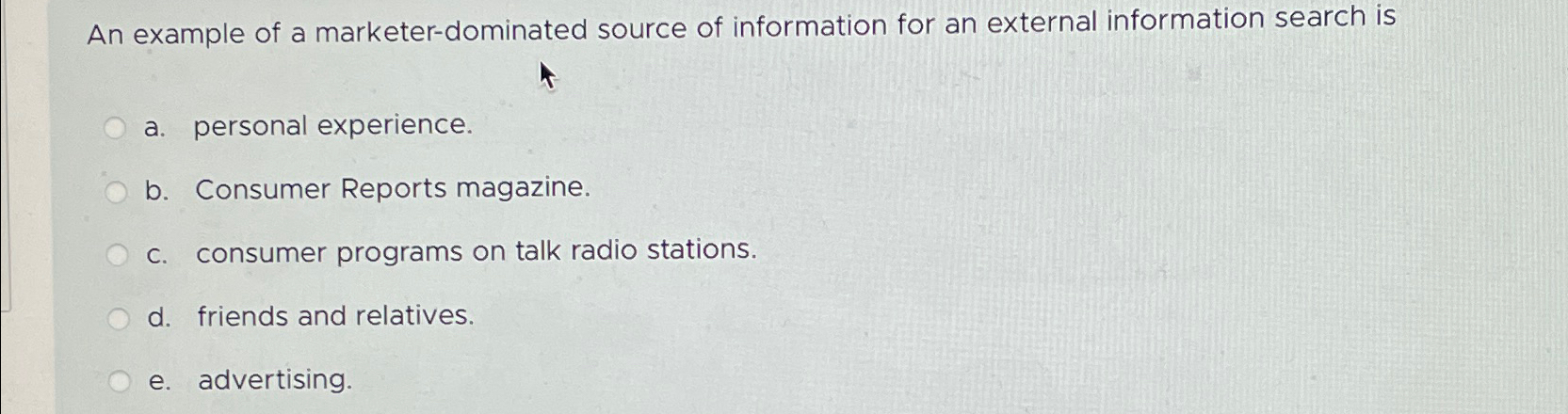 Solved An example of a marketer-dominated source of | Chegg.com